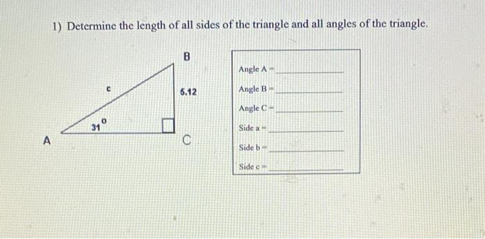 Solved 1) Determine the length of all sides of the triangle | Chegg.com