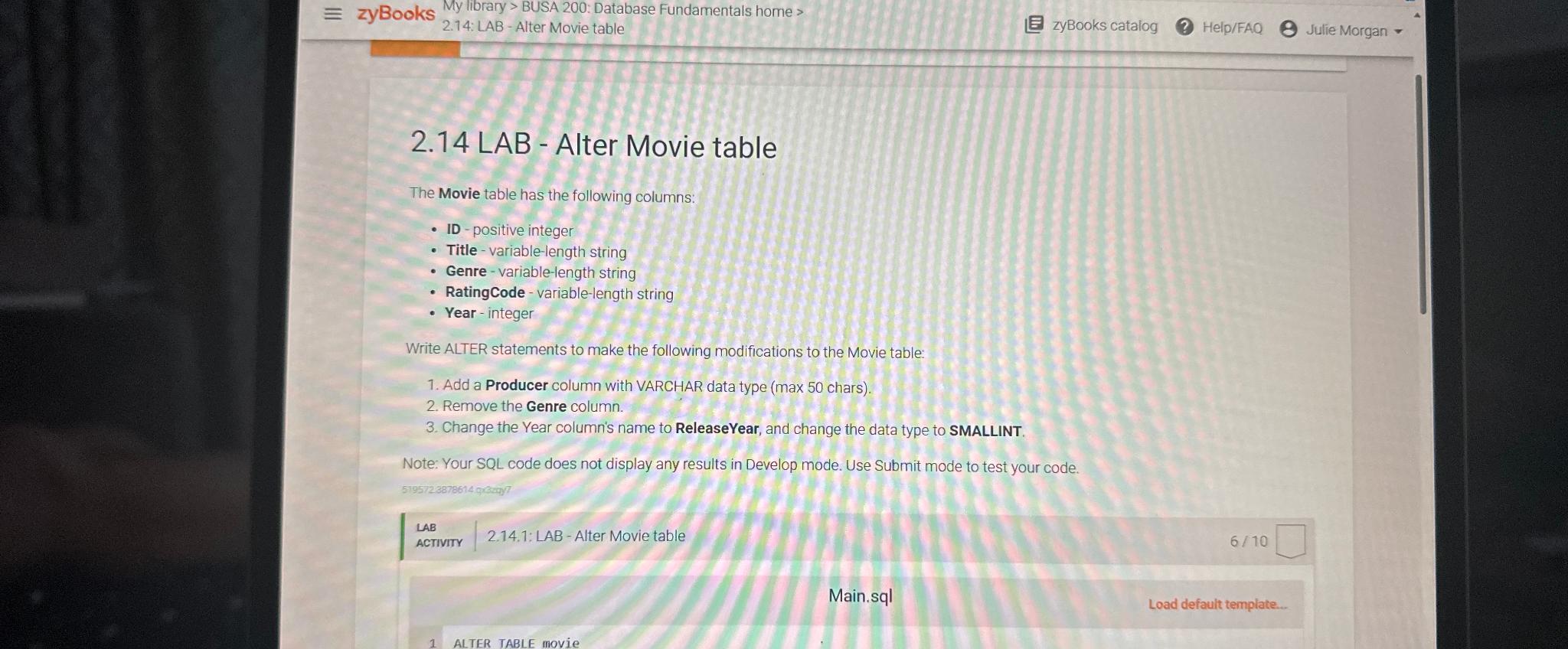 Solved 2.14 LAB - Alter Movie tableThe Movie table has the | Chegg.com Solved 2.14 LAB - Alter Movie tableThe Movie table has the | Chegg.com