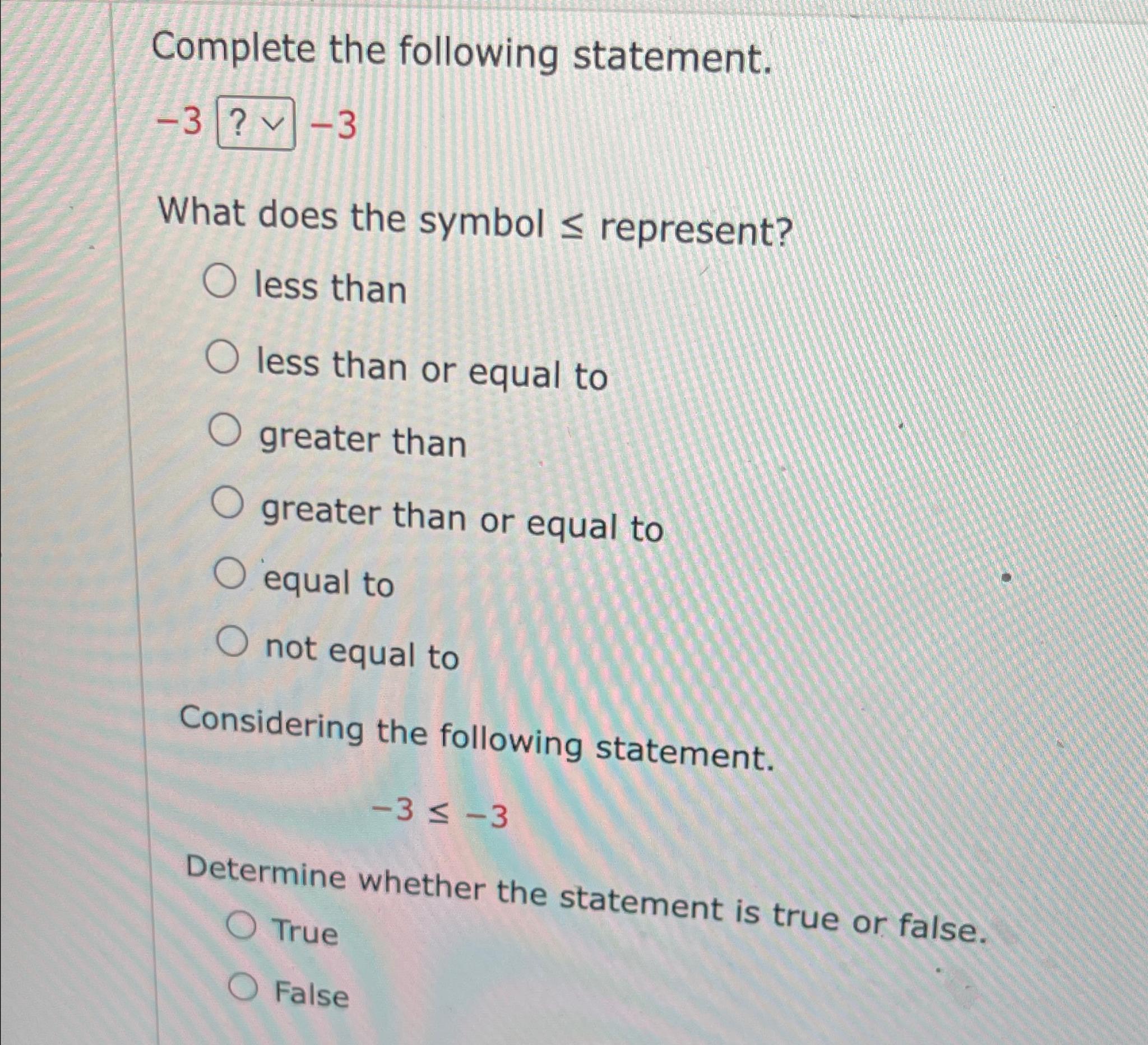 Solved Complete the following statement.-3,-3What does the | Chegg.com