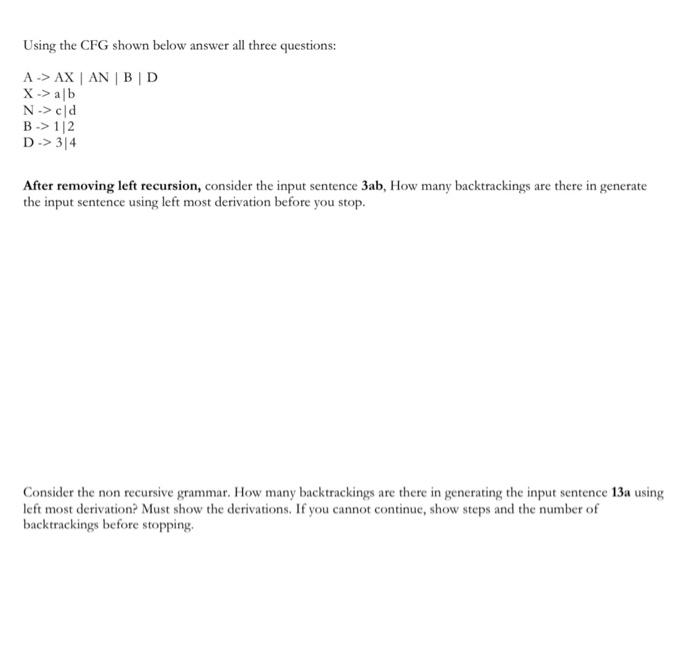 Solved Using the CFG shown below answer all three questions: | Chegg.com