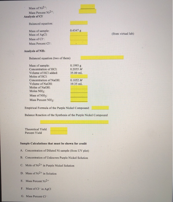 Analysis of Purple Nickel Compound This lab requires | Chegg.com