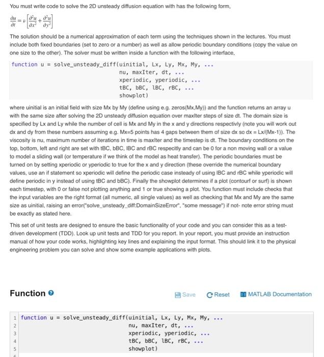 Solved You must write code to solve the 2D unsteady | Chegg.com