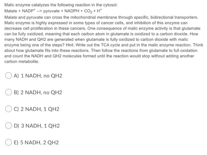 Solved Malic enzyme catalyzes the following reaction in the | Chegg.com