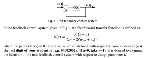 Solved R(s) G(s) Y(s) Fig. 1. Unit feedback control system | Chegg.com