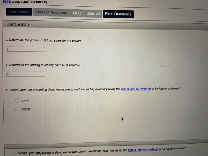 Solved FIFO perpetual Inventory Instructions Chart of | Chegg.com
