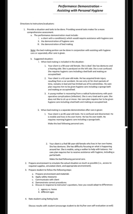Solved Performance Demonstration - Assisting with Personal | Chegg.com