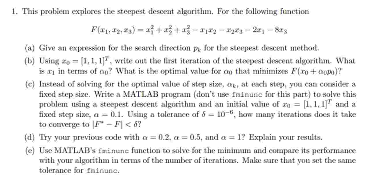 Solved This problem explores the steepest descent algorithm. | Chegg.com