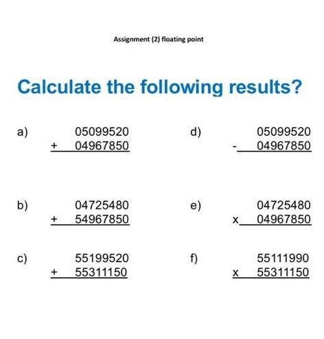 Solved Assignment (2) floating point Calculate the following | Chegg.com