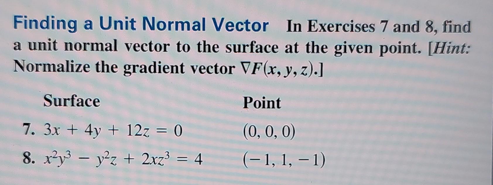 Solved Finding A Unit Normal Vector In Exercises 7 And 8