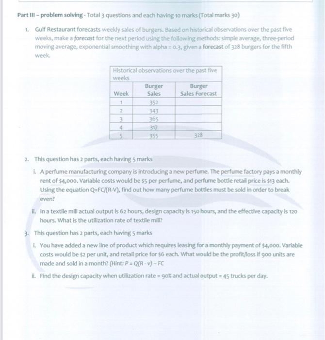 Solved Part III - problem solving - Total 3 questions and | Chegg.com