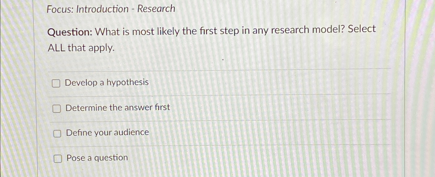 Solved Focus: Introduction - ﻿ResearchQuestion: What is most | Chegg.com