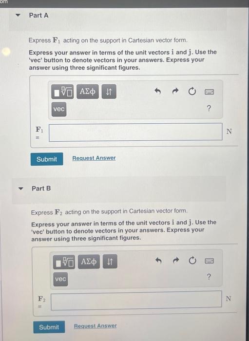 Solved Express F1 acting on the support in Cartesian vector | Chegg.com