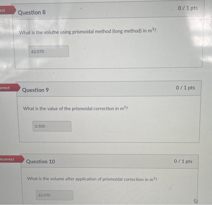Solved \r\nWhat is the volume using prismoidal method (long | Chegg.com