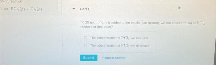 Consider the following reaction: PCl5( g)⇌PCl3( | Chegg.com