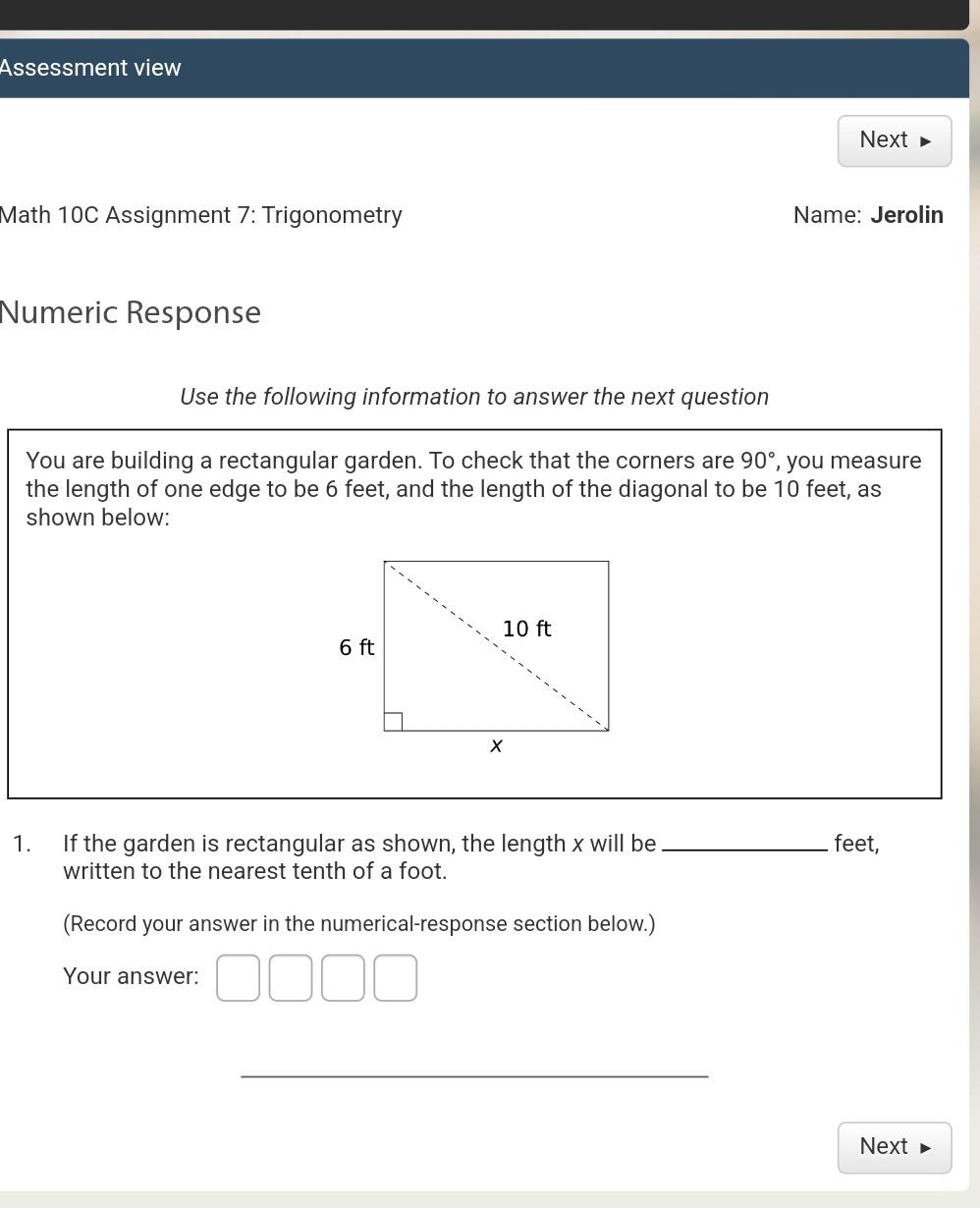 Solved Math 10C Assignment 7: Trigonometry Name: Jerolin | Chegg.com