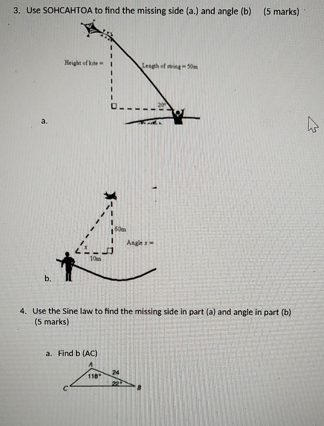 Solved 3. Use SOHCAHTOA to find the missing side (a.) and | Chegg.com