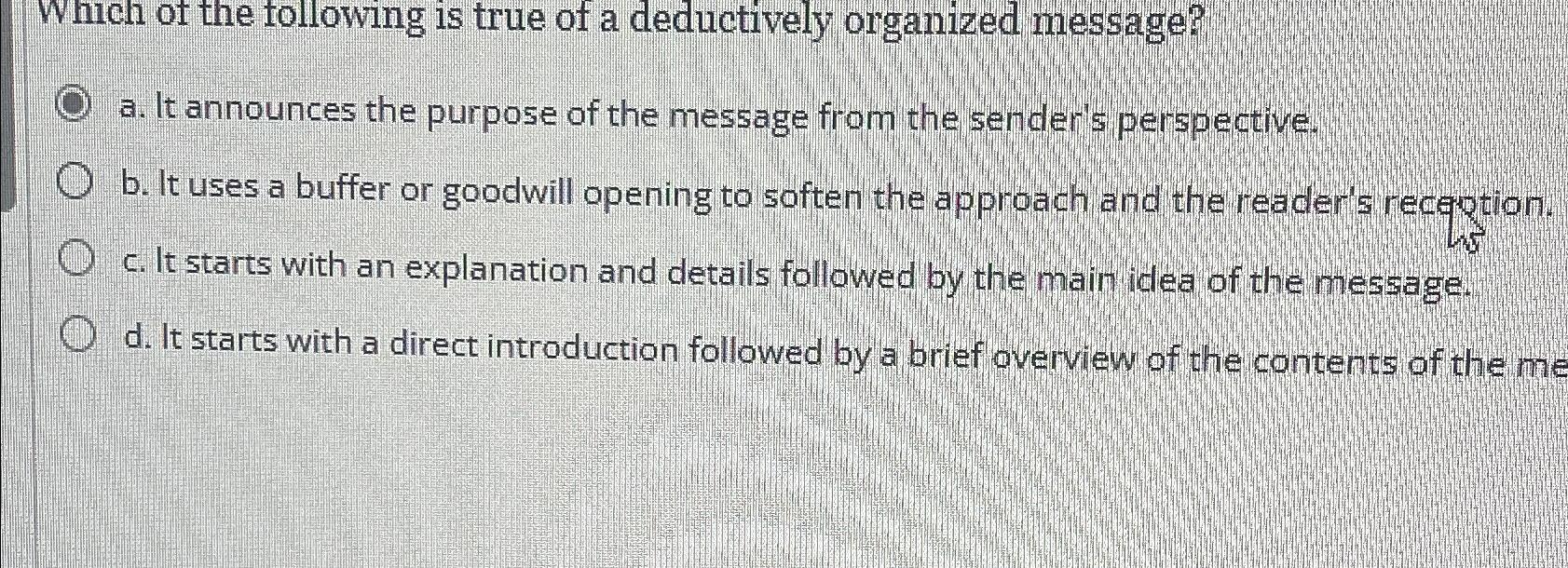 Solved Which of the following is true of a deductively | Chegg.com