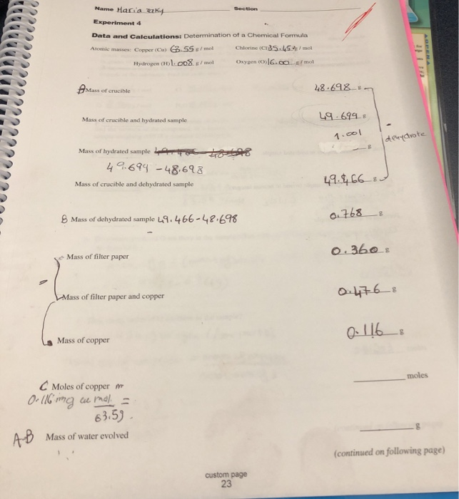 Solved Name Haramky Section Experiment 4 Data and | Chegg.com