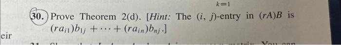 Solved 30. Prove Theorem 2(d). [Hint: The (i,j)-entry in | Chegg.com
