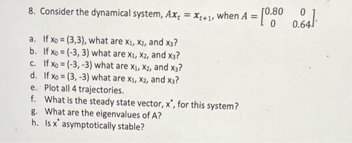 Solved 8. Consider the dynamical system, Axt=xt+1, when | Chegg.com