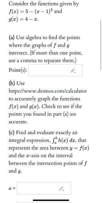 Solved Consider the functions given by f(x) = 5 - (x - 1)2 | Chegg.com