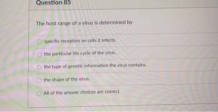 Solved Question 85 The host range of a virus is determined | Chegg.com
