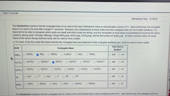 Solved Expt 11 pre-tab Remaining Time: 15:49:00 The | Chegg.com
