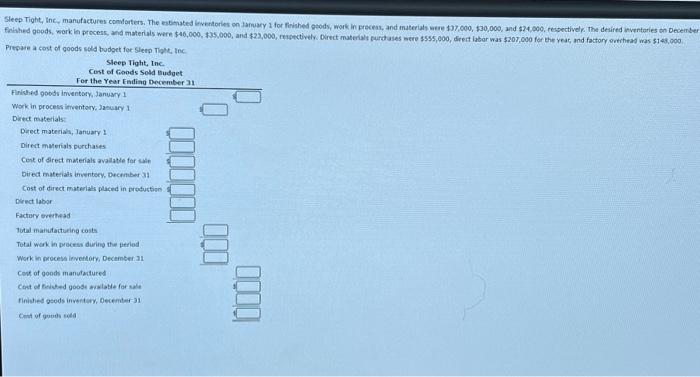 Solved Prepare a cost of goods sold bodoct for Slers Tipht; | Chegg.com