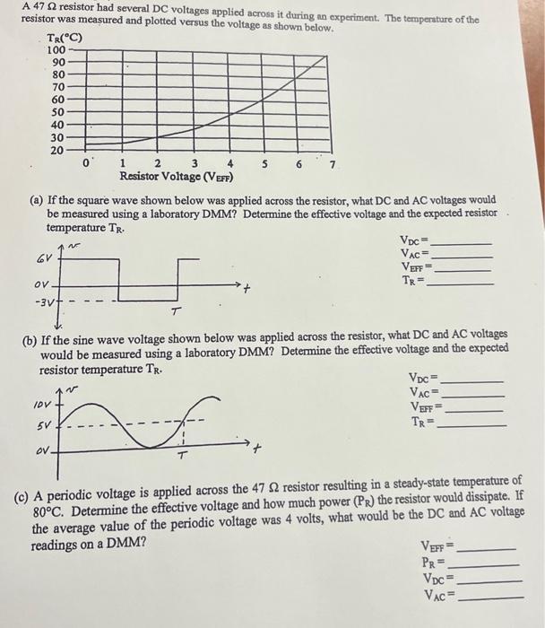 Solved A 47Ω resistor had several DC voltages applied across | Chegg.com