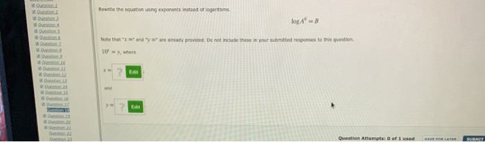 Solved Rewrite the equation using exponents instead of | Chegg.com
