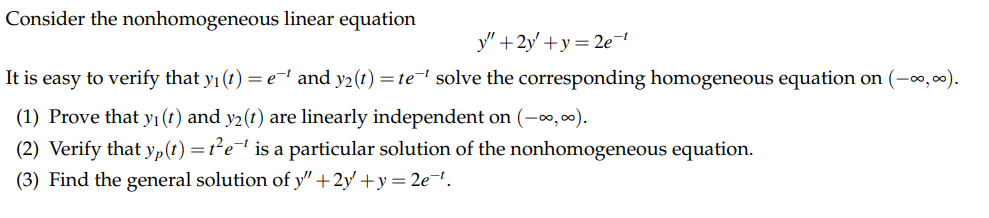 Solved Consider the nonhomogeneous linear | Chegg.com