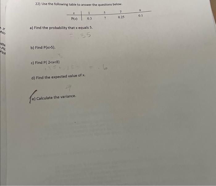 Solved 22) Use the following table to answer the questions | Chegg.com