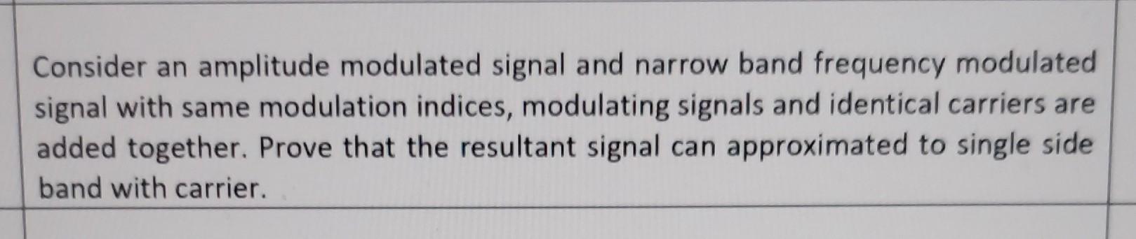 Solved Consider an amplitude modulated signal and narrow | Chegg.com