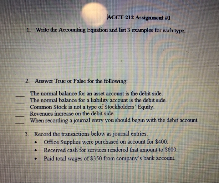 Solved ACCT-212 Assignment #1 1. Write the Accounting | Chegg.com
