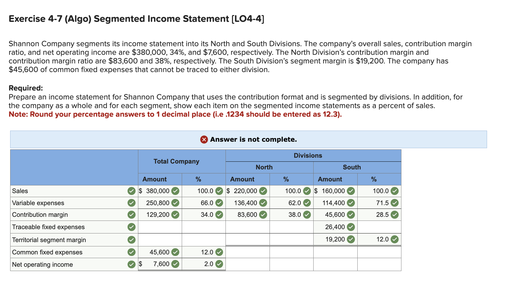 Solved Exercise 4-7 (Algo) ﻿Segmented Income Statement | Chegg.com