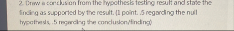 Solved Draw a conclusion from the hypothesis testing result | Chegg.com