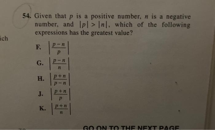 Solved 54. Given that p is a positive number, n is a | Chegg.com