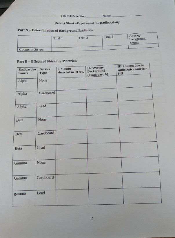 Chem30A section Name Report Sheet-Experiment | Chegg.com