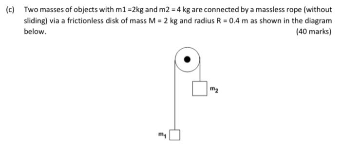 c) Two masses of objects with m1=2 kg and m2=4 kg are | Chegg.com