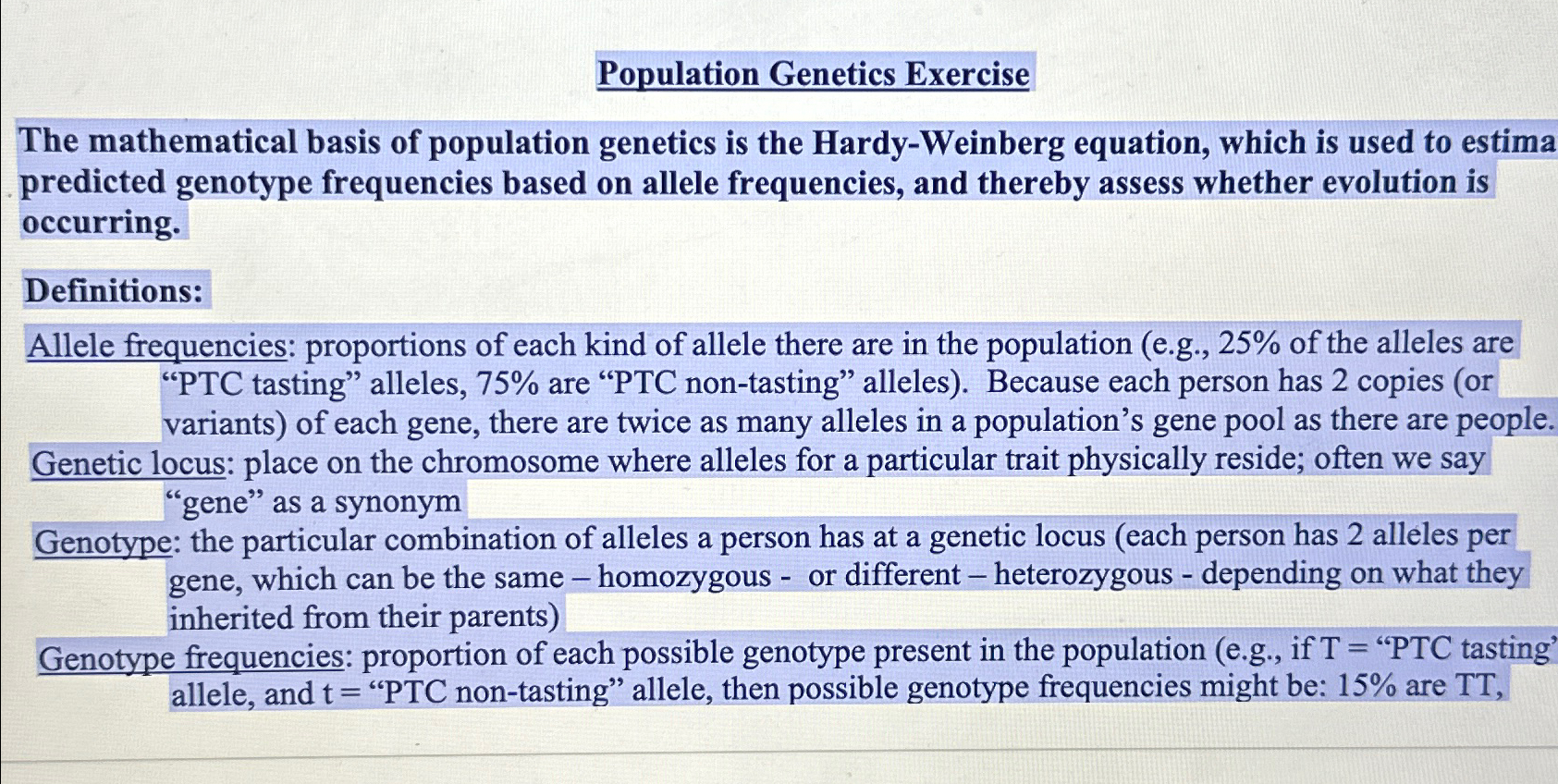 Solved Population Genetics ExerciseThe mathematical basis of | Chegg.com