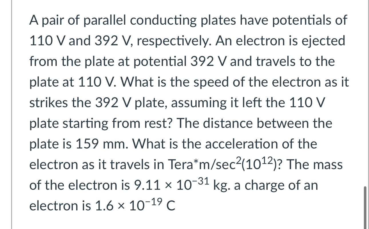 Solved A pair of parallel conducting plates have potentials | Chegg.com