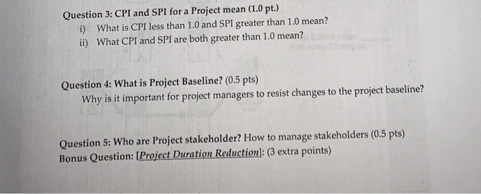Solved Question 1: Project Performance Measure: (Earned | Chegg.com
