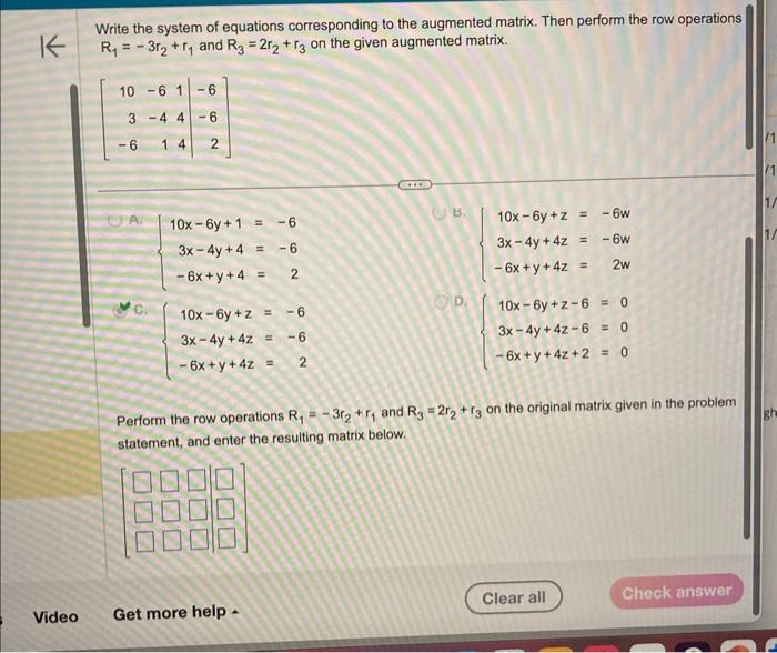 Solved Write the system of equations corresponding to the | Chegg.com