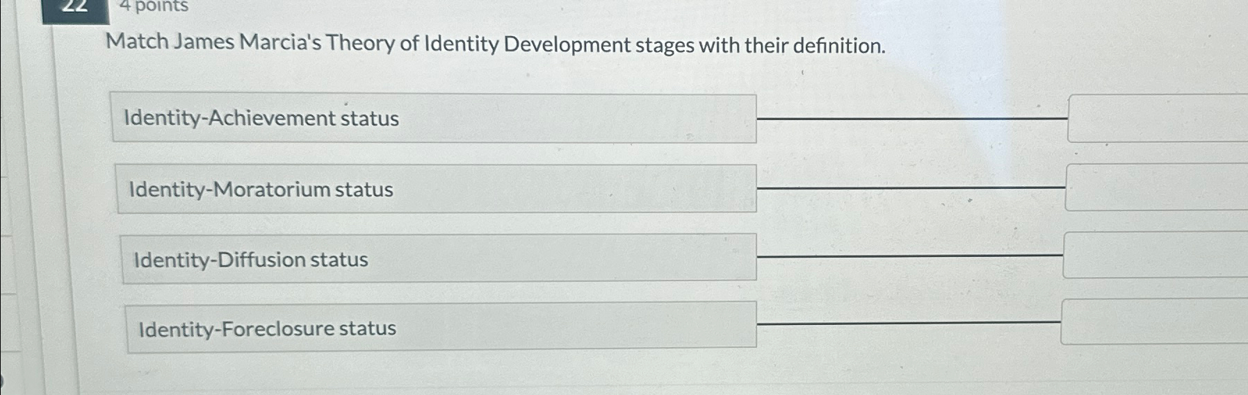Solved 4 ﻿pointsMatch James Marcia's Theory of Identity | Chegg.com
