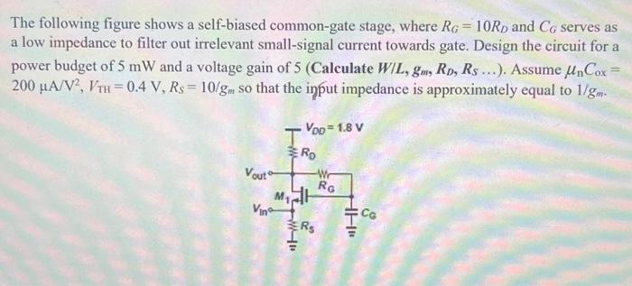 Solved The following figure shows a self-biased common-gate | Chegg.com
