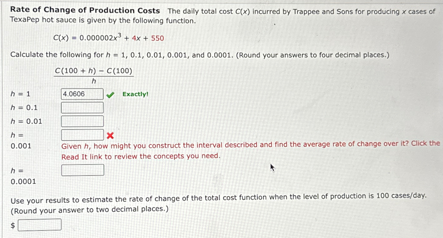 Solved Rate of Change of Production Costs The daily total | Chegg.com