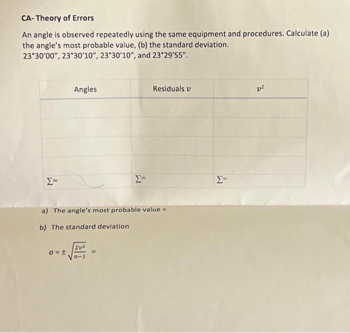 Solved CA- Theory of Errors An angle is observed repeatedly | Chegg.com