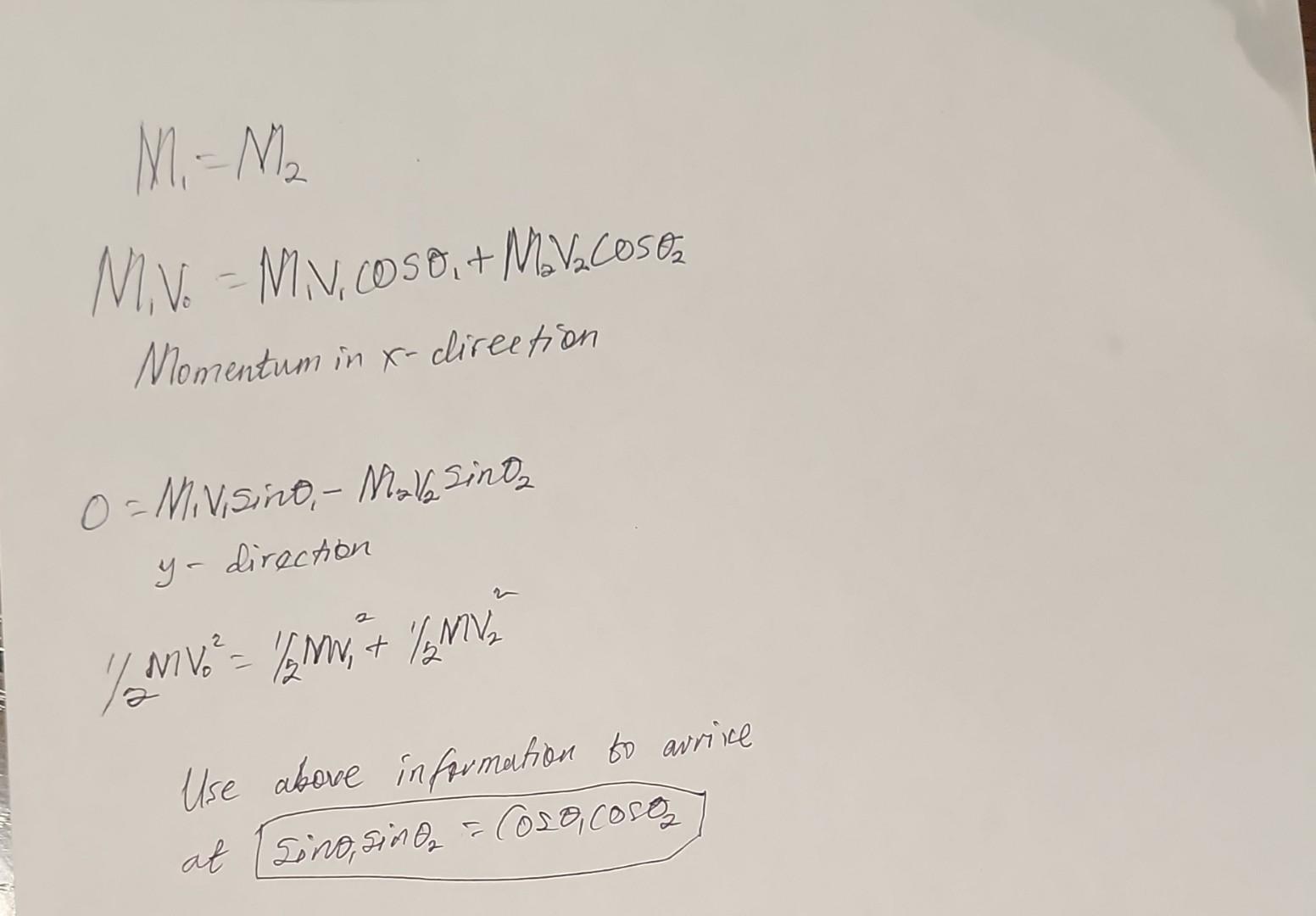 Solved Collisions of Point Masses in Two Dimensions. V1= ? | Chegg.com