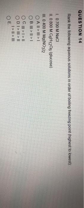 Solved QUESTION 14 Rank the following aqueous solutions in | Chegg.com