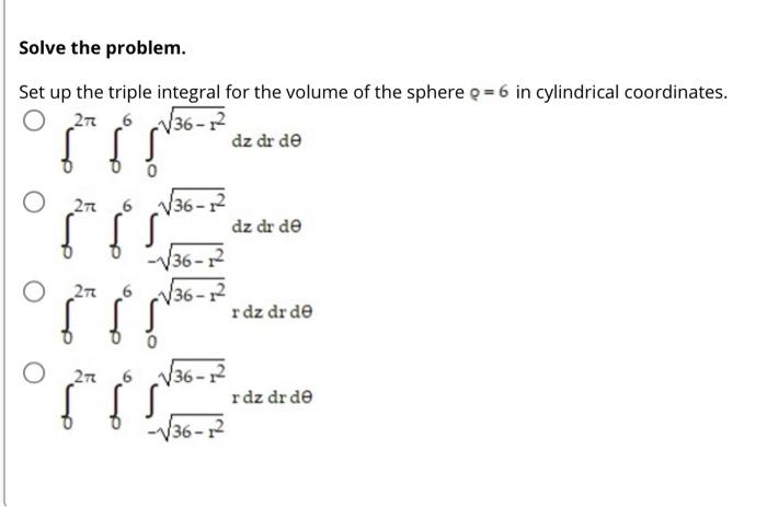 Solved Set up the triple integral for the volume of the | Chegg.com